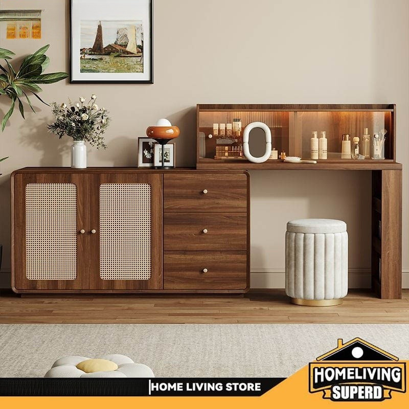 Woven Rattan Around Hardwood Dressing Table Cabinet One Dressing Table ...