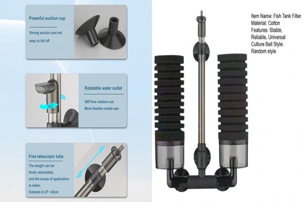 RAN Dual Sponge Filter - Effective Aquarium Bio-Filtration with Air ...