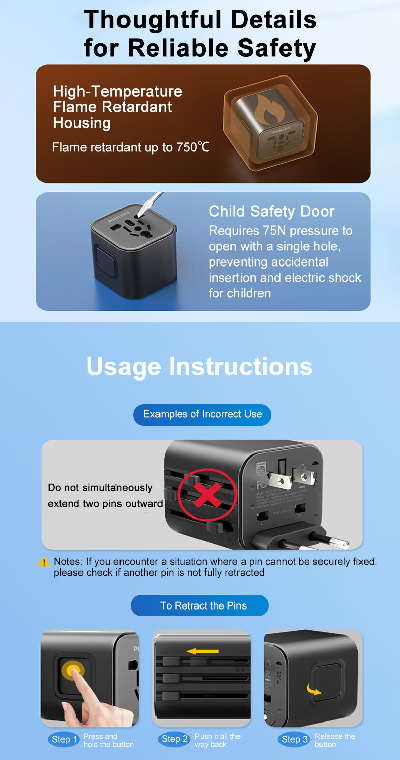 Philips Global Travel Adapter Overload Automatic Shutoff | Shopee Singapore