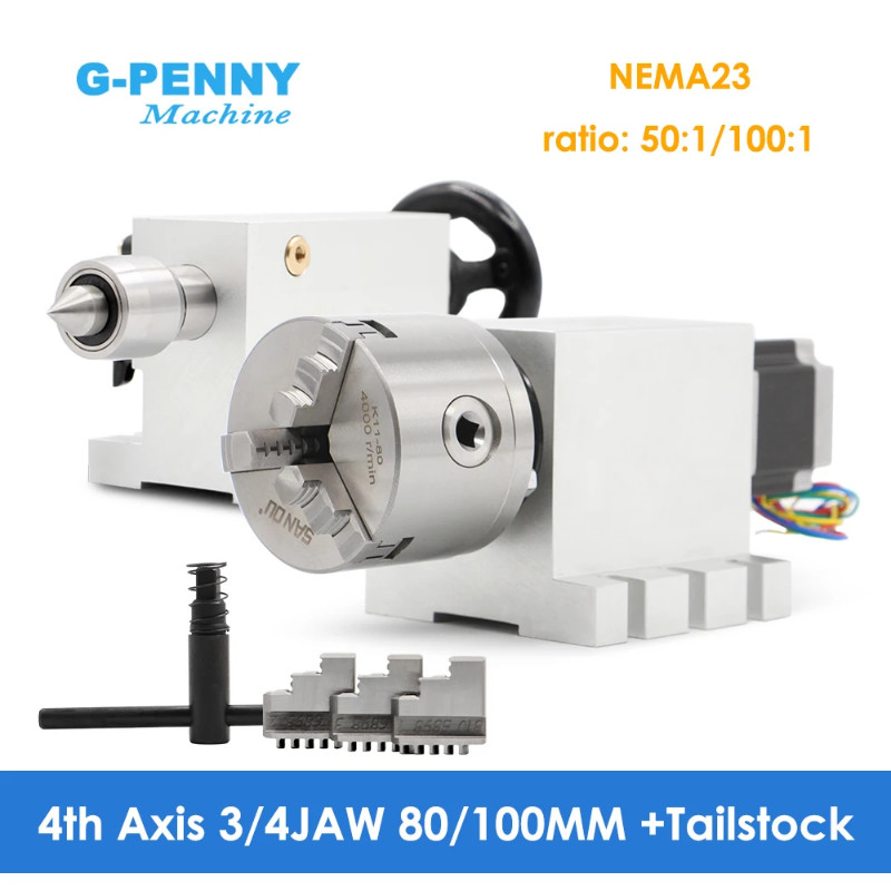 3/4Jaw 100mm CNC 4th Axis CNC dividing head/Rotation Axis/A axis kit ...