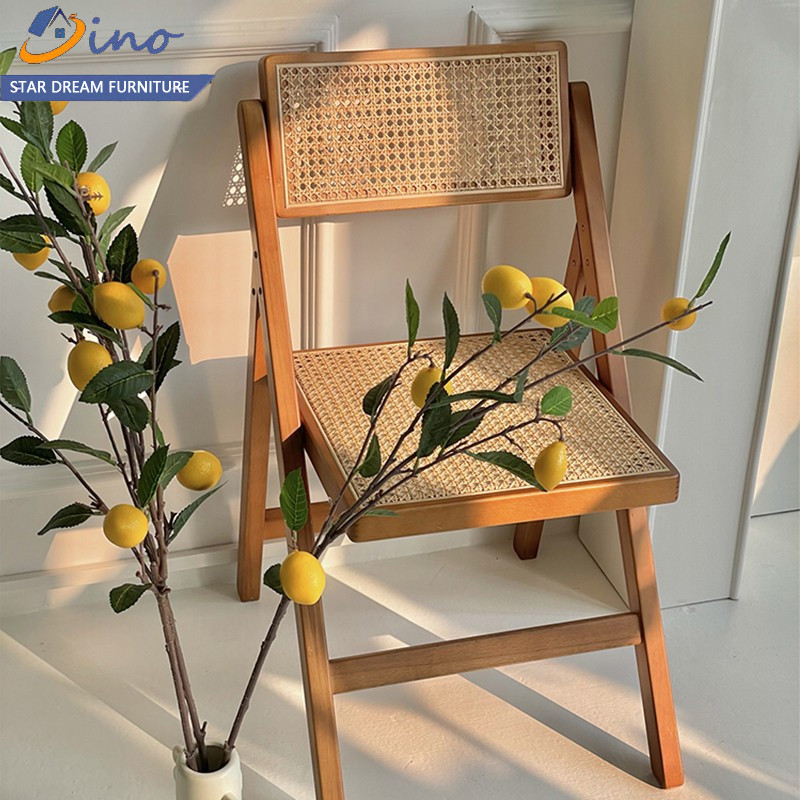 Nordic Rattan Foldable Dining Chair Study Chairs Balcony Chair Resort ...