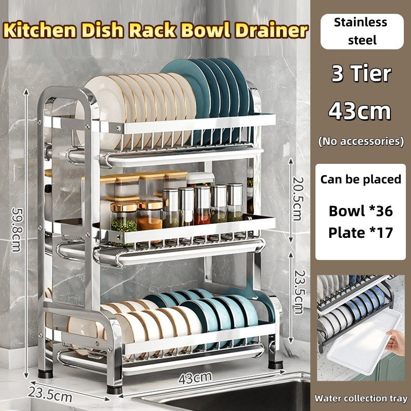 Premium Stainless Steel 3-Tier Dish Rack with Drying Drainer tray ...