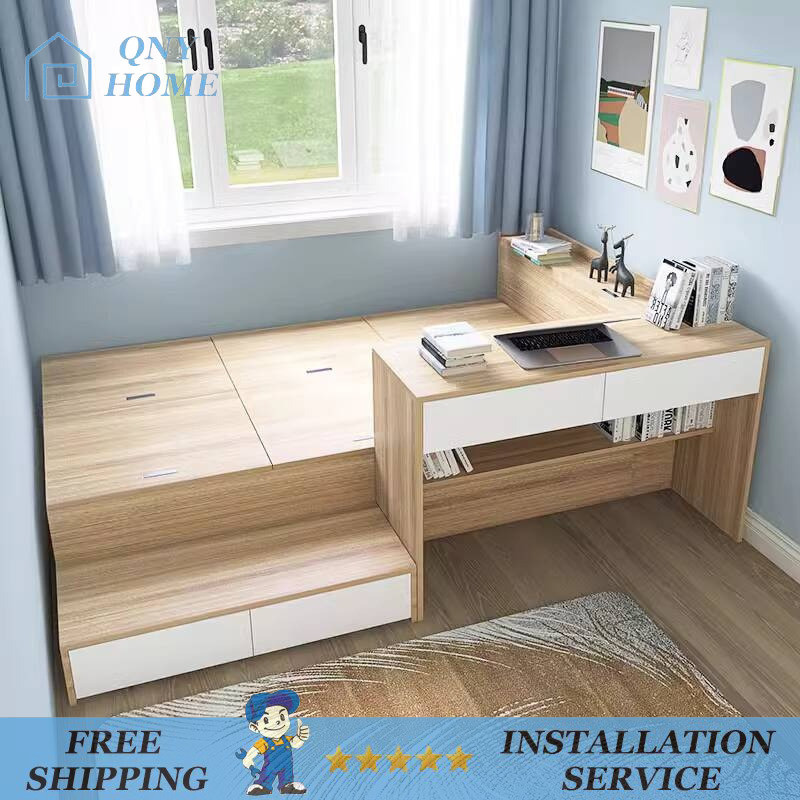 [Small Apartment] Bookshelf And Desk Integrated Bed - Floor Tatami ...