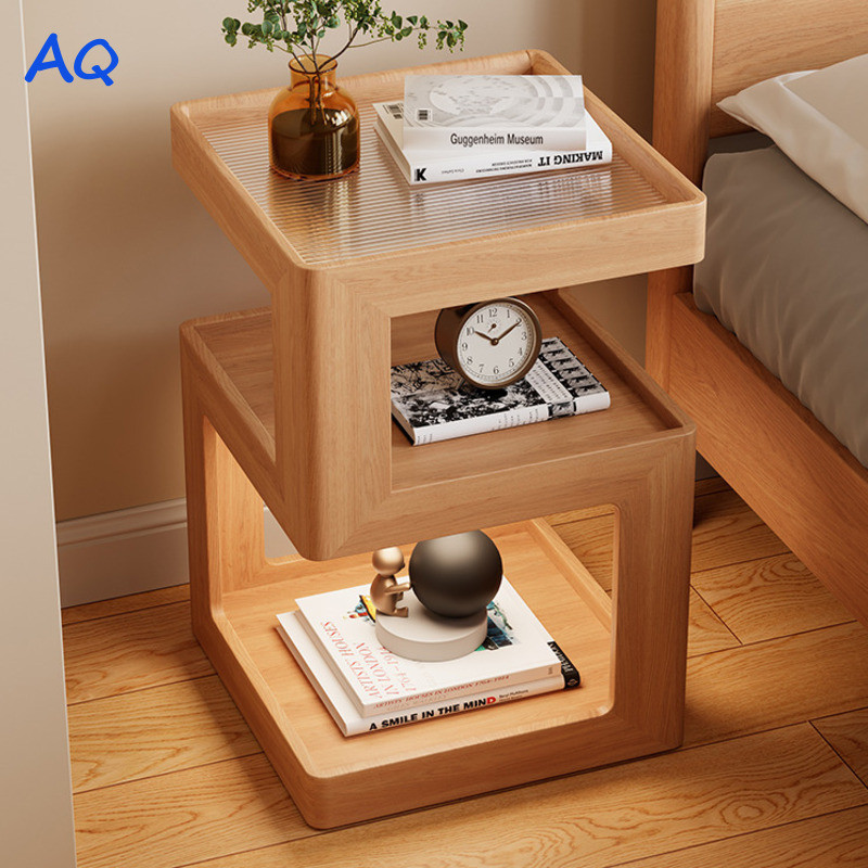 SAQ Bedside Table Coffee Table Storage Rack Solid Wood Nightstand Small ...