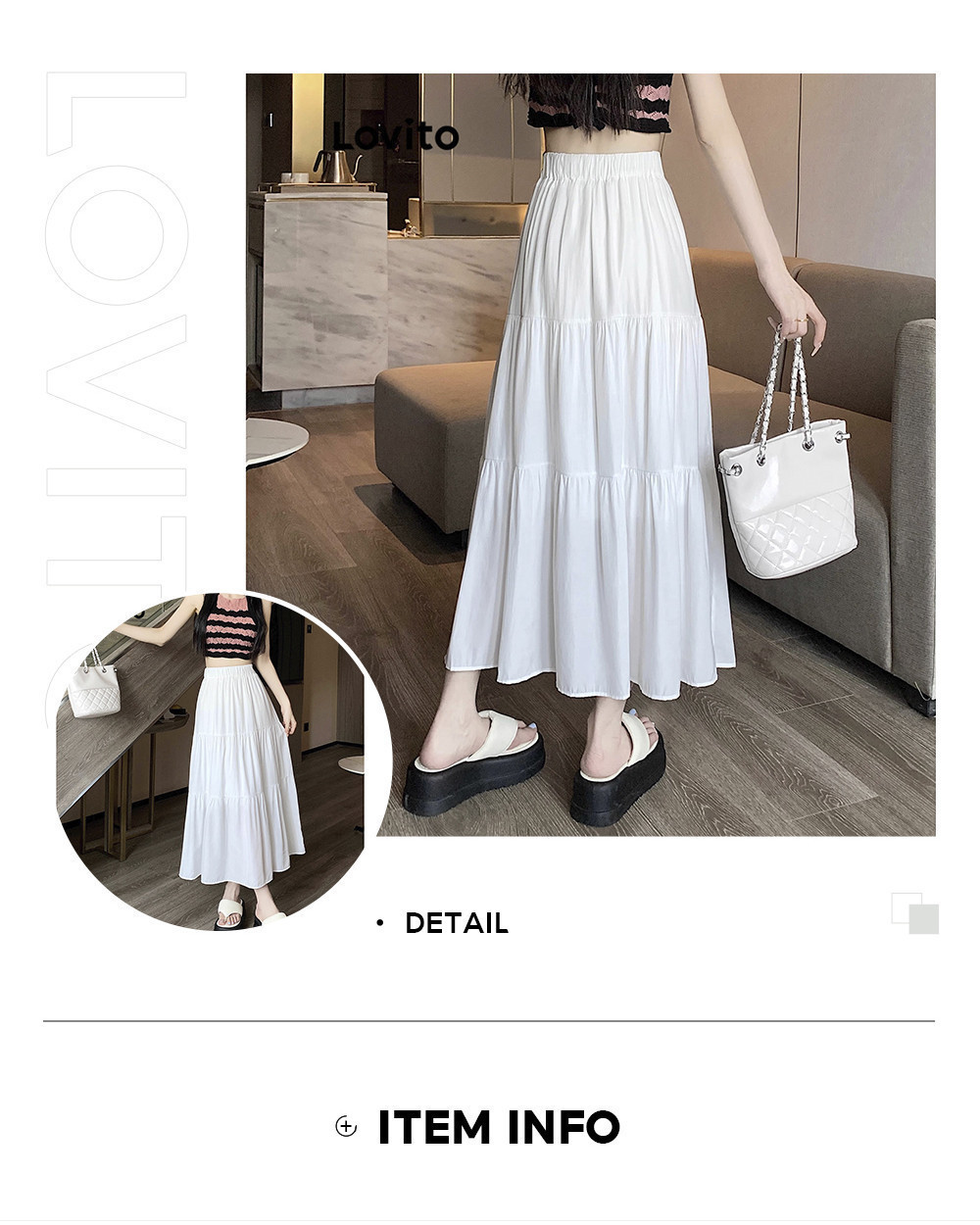 Lovito Women Cute Summer/Spring Skirts Plain Ruffle Hem Skirts LNA30087 ...