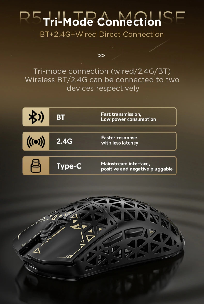 ATTACK SHARK R5 Ultra Wireless Gaming Mouse Tri-mode Superlight Carbon ...