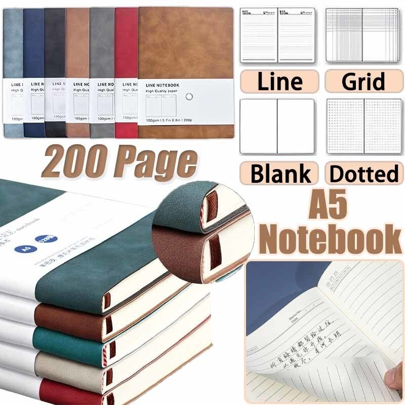 A5 200 Pages Thickened Notebook Leather Notebook Horizontal Line / Grid ...