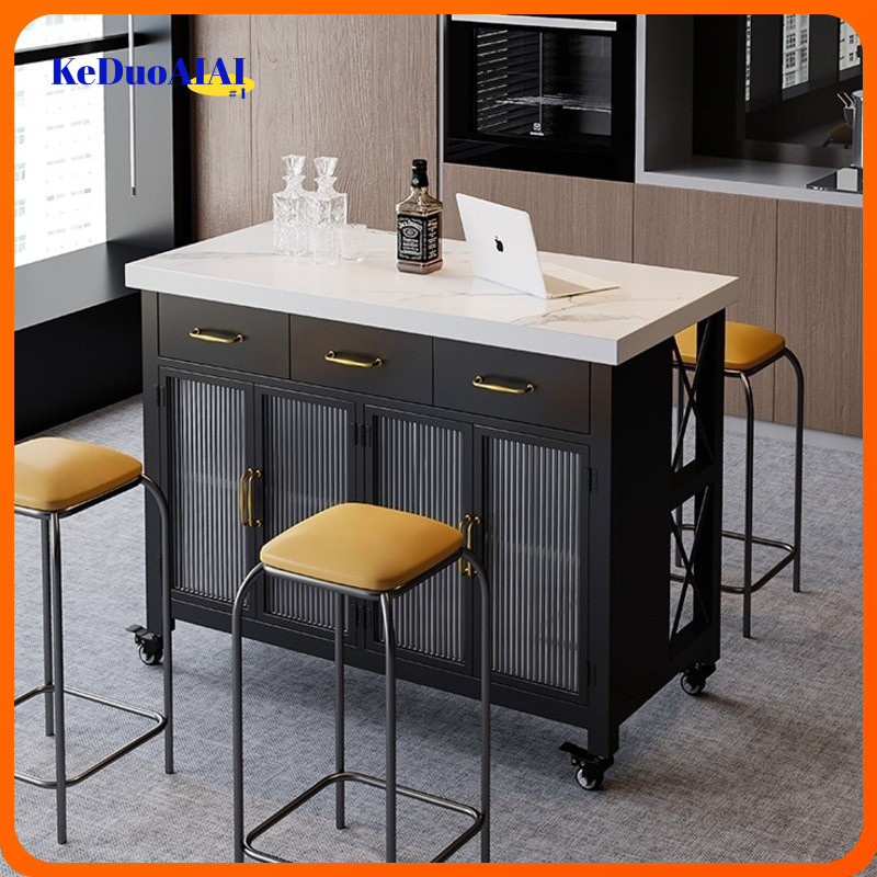 Kitchen Sideboard Marble Prep Table Movable Island Workstation Open Bar ...