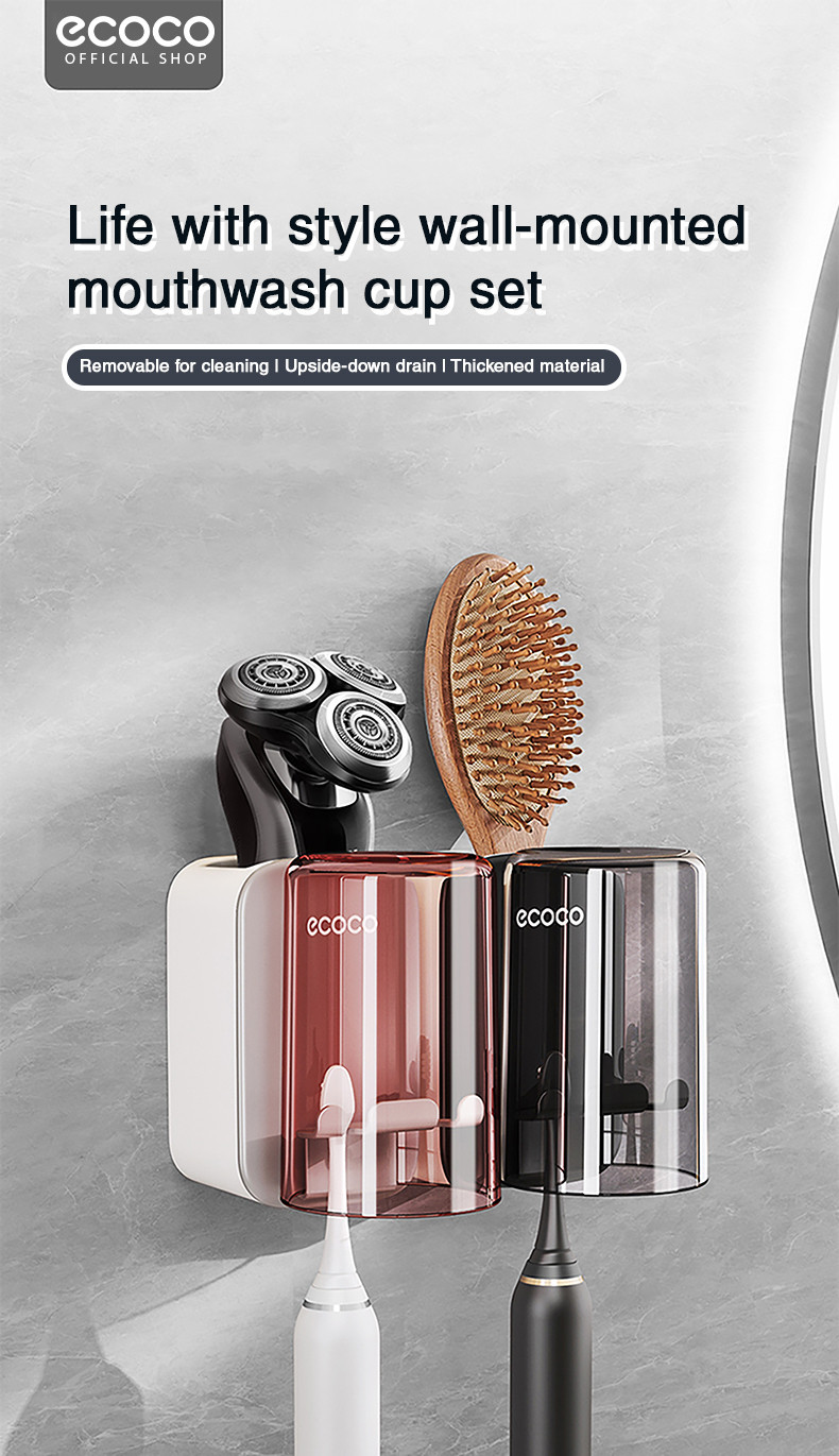 [SG InStock] ECOCO Toothbrush Holder Cup Set Holder + Cup 牙刷架杯組 牙刷架 ...