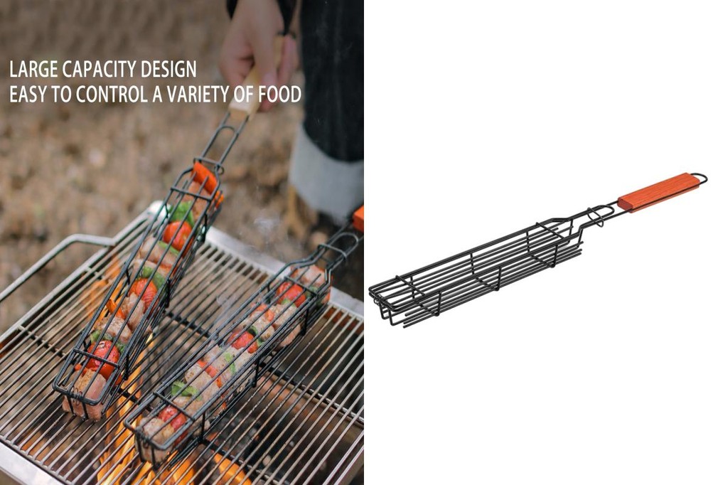Bbq Food Flipper Vegetable Grilling Basket Lockable Rolling Bbq Cage ...