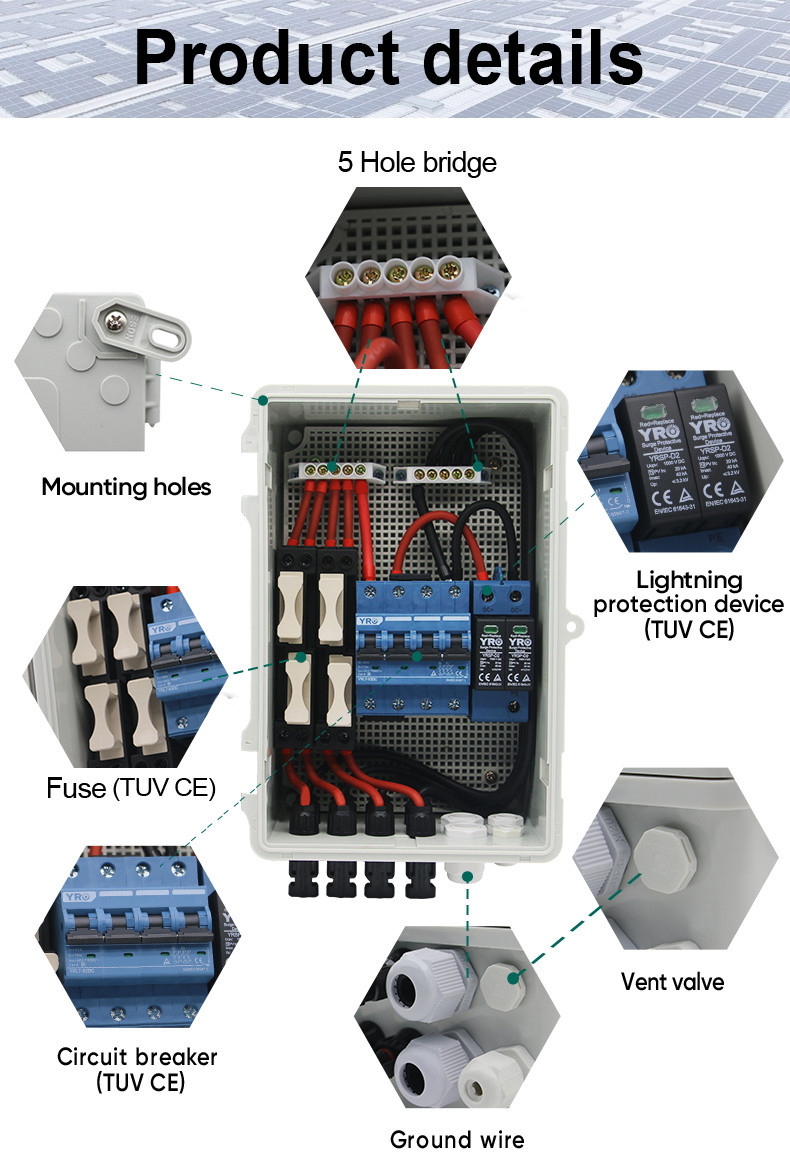 YRO 4 String Solar Panel Distribution Box 4 In 1 Out 550V PV Combiner ...