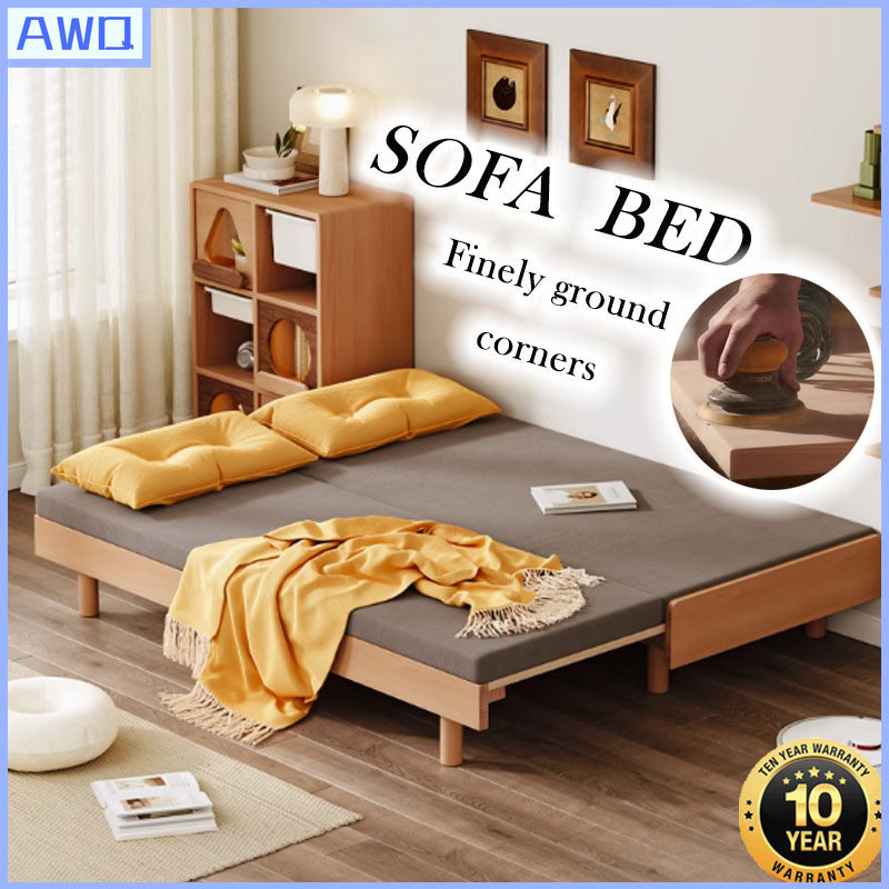 Folding Sofa Bed Retractable Bed Solid Wood Sofa Dual-purpose Double ...