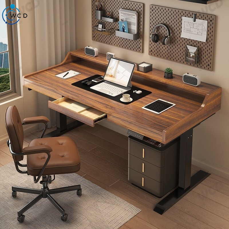 WDD Solid Wood Smart Electric Lifting Study Table With Drawers Work ...