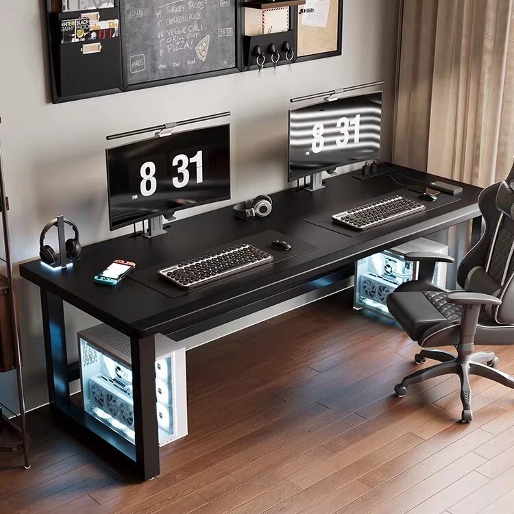 Solid Wood Gaming Desk Double Computer Desk Desktop Home Rectangular ...