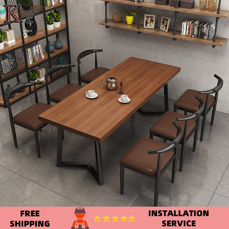 KANG Dining Table/iron Solid Wood Wooden Bench Set Industrial Style Bar ...