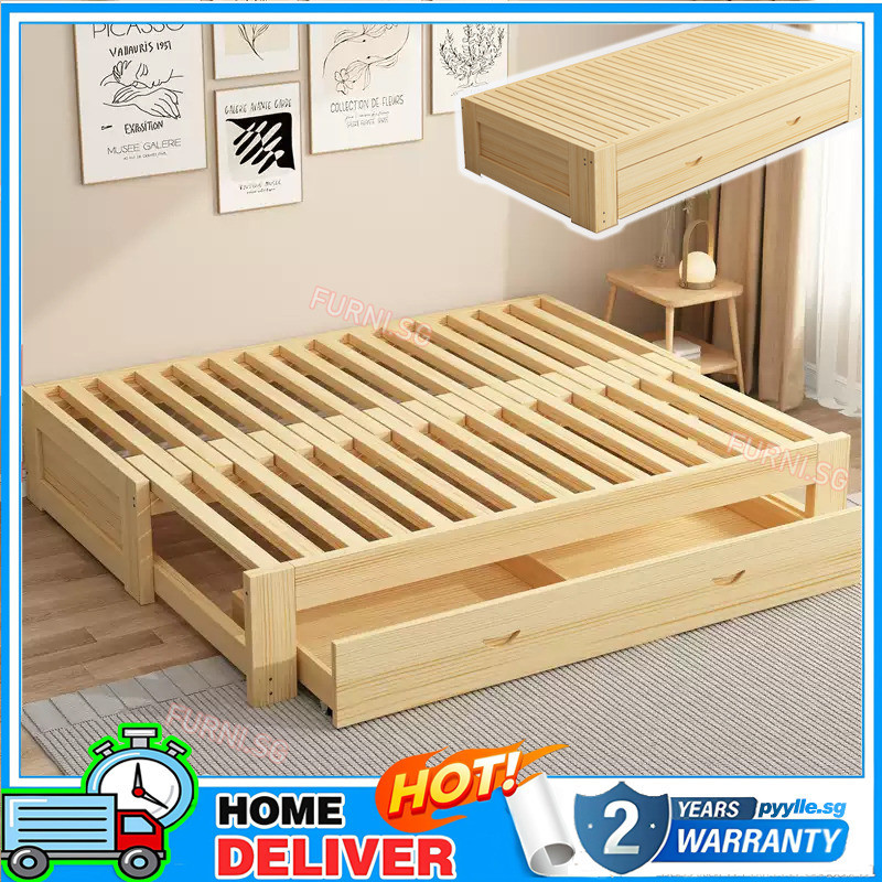 Solid Wood Tatami Bed Pull-out Bed Storage Push-pull Bed Retractable ...