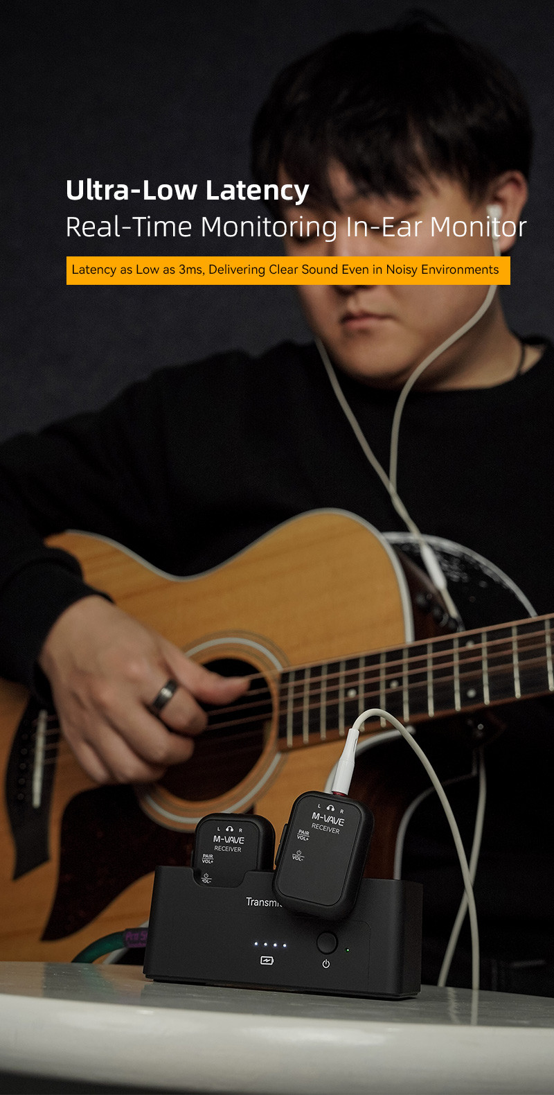 M-VAVE WP-12 Wireless Earphone Monitor System 2.4GHz 1T2R System w/Ultra-Latency 24H Playback ...