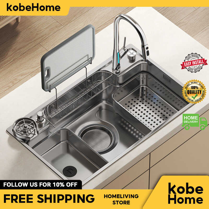 Japanese Style Integrated Embossed 304 Stainless Steel Kitchen Sink ...