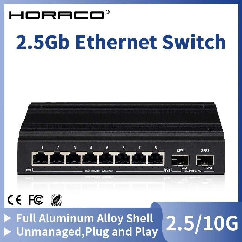 HORACO 2.5Gb Ethernet Switch 8 Port 2.5GBASE-T Unmanaged Network Switch ...