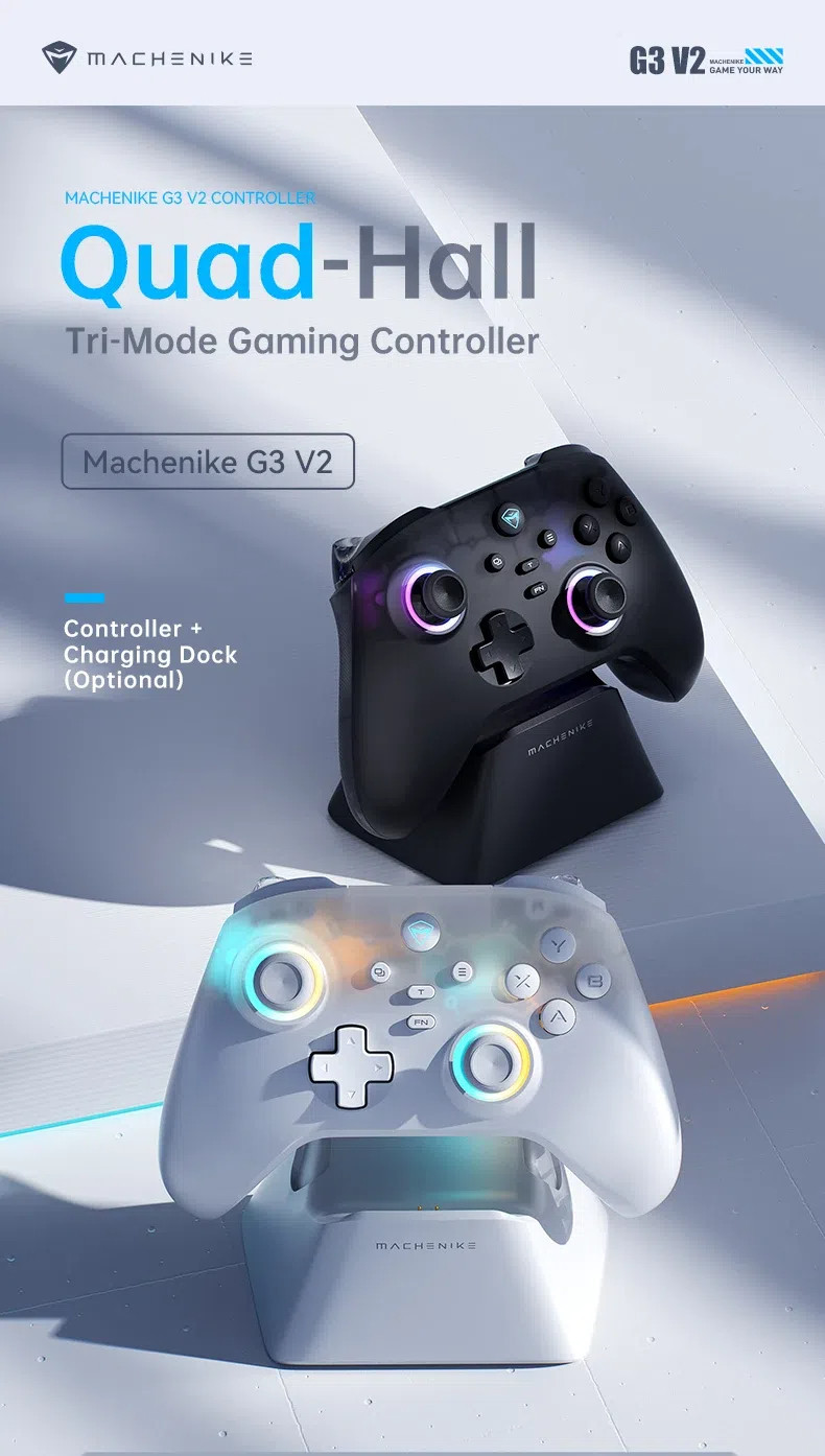 Machenike G3 V2 three-mode wireless game controller, Hall effect, with ...