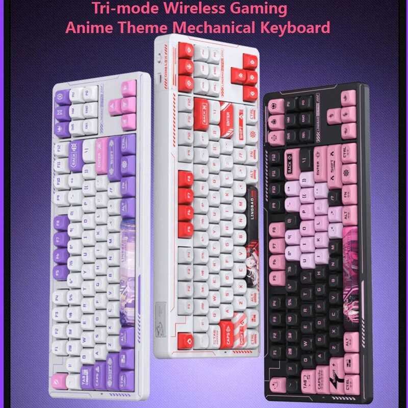 Gaming Anime Theme Mechanical Wireless Keyboard Tri-mode RGB Light ...