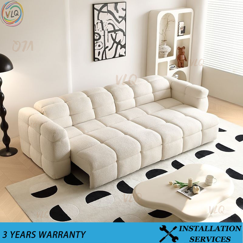 LQ Electric Retractable Small Apartment Light Cream Style Lambskin Sofa ...