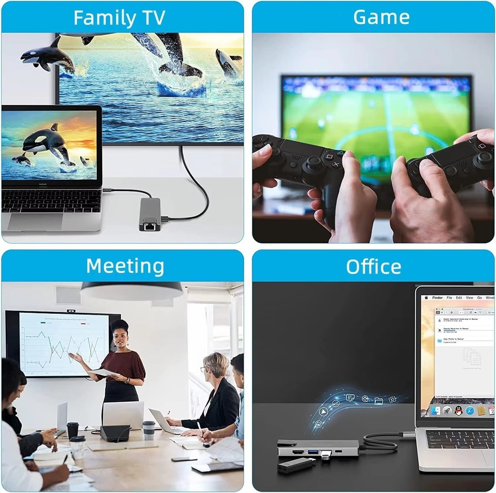 5-in-1 Type C Docking Station HDMI 4K RJ45 100M Ethernet USB 3.0 OTG ...