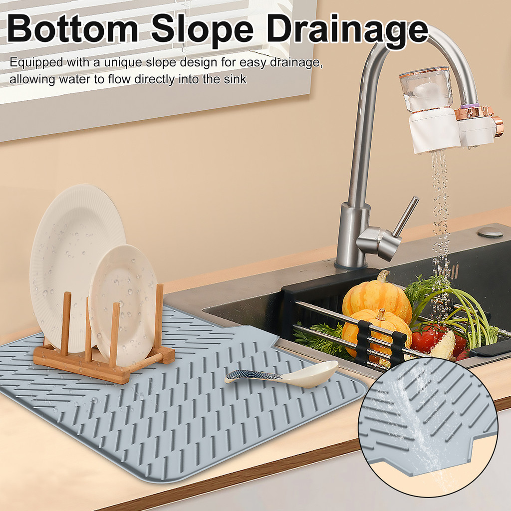 58x43cm Silicone Drain Pad Drying Mat Pots Dish Drain Mat For Kitchen ...