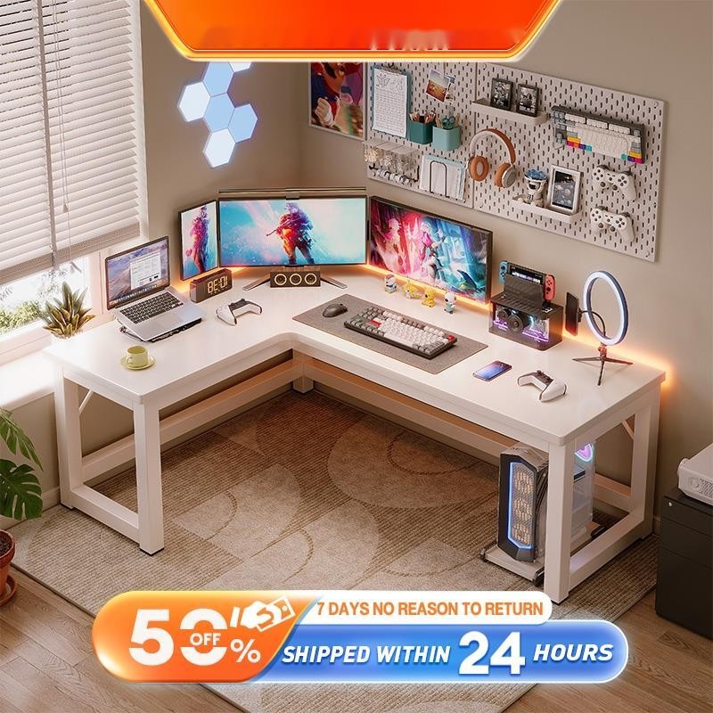 L Shape Corner Gaming Two-Person Computer Table Desktop Home Desk ...