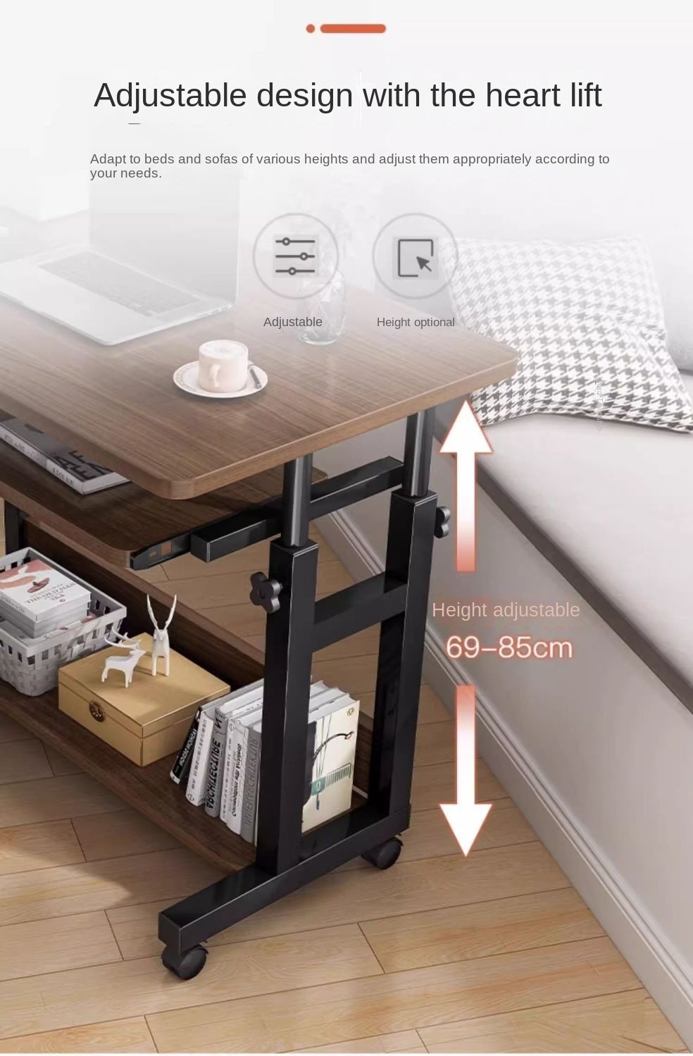 Movable Bedside Laptop Table Computer Table With Wheels Study Desk Bed ...