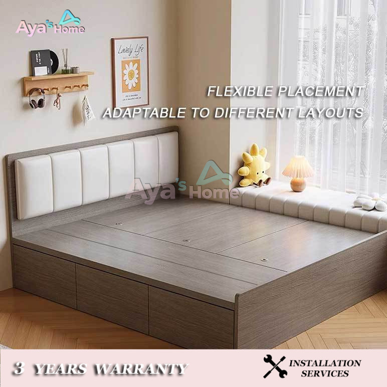 Aya Tatami Storage Bed With Partition Storage Bed Frame Solid Wood ...