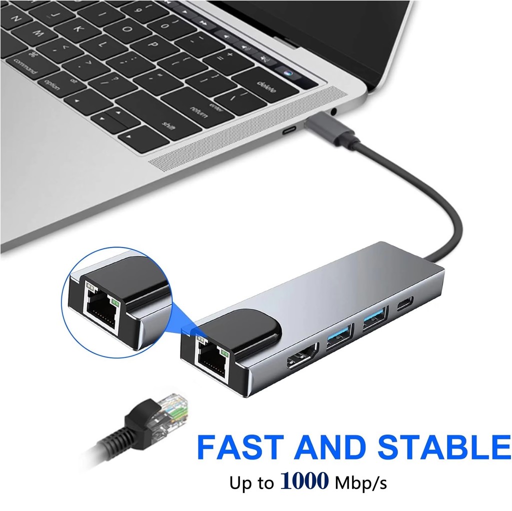 5-in-1 Type C Docking Station HDMI 4K RJ45 100M Ethernet USB 3.0 OTG ...