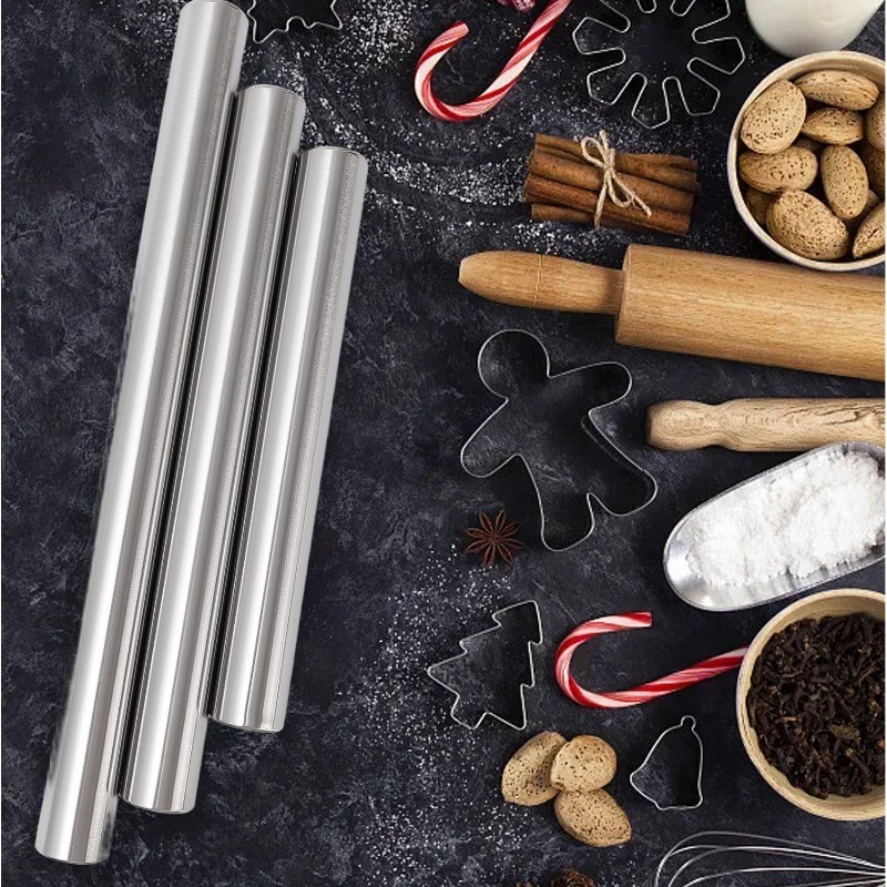 Stainless Steel Non-Stick Rolling Pin Dough Bake Pizza Pastry Embossed ...