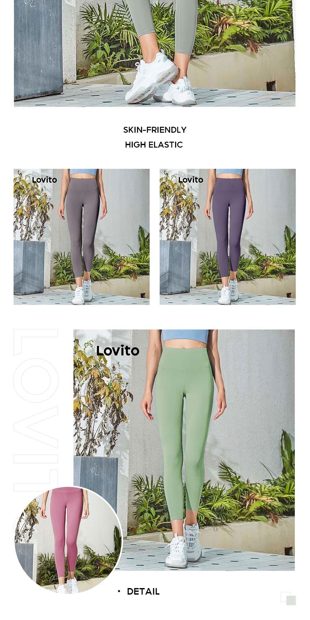 (Trendy) Lovito Summer Plain High Waist Sports Yoga Pants Compression Leggings for Woman L02044 ...