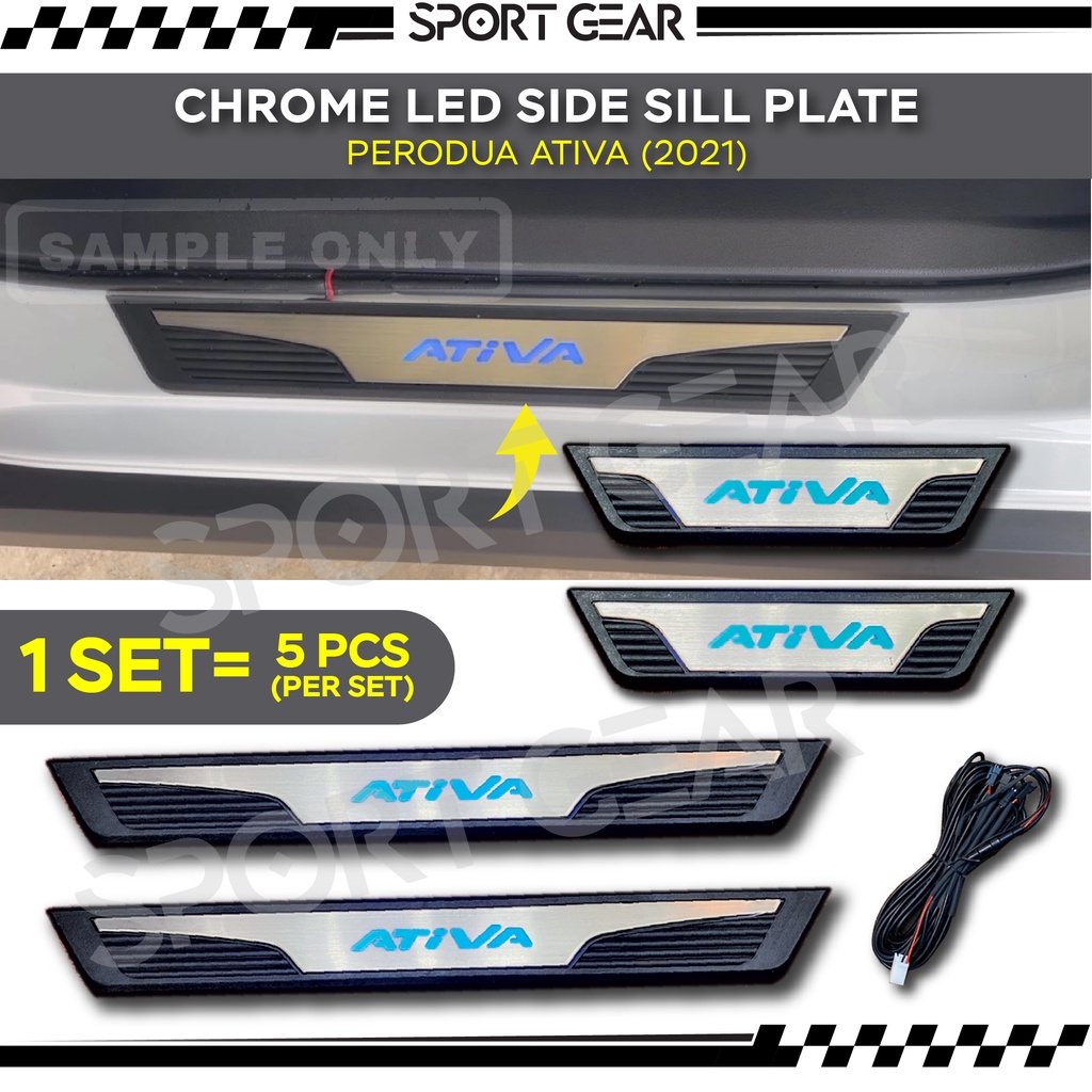Car LED Door Side Sill Step Plates Stainless Perodua Ativa | Shopee ...