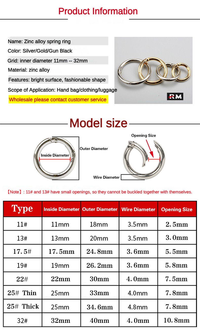 【5/10Pcs】Open O Ring Spring Buckle Zinc Alloy Spring Ring Key Ring ...
