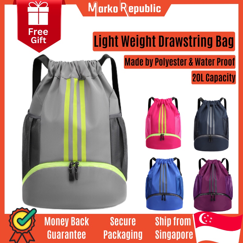 3 stripes Water Proof Light Weight Draw String Drawstring Sackpack ...