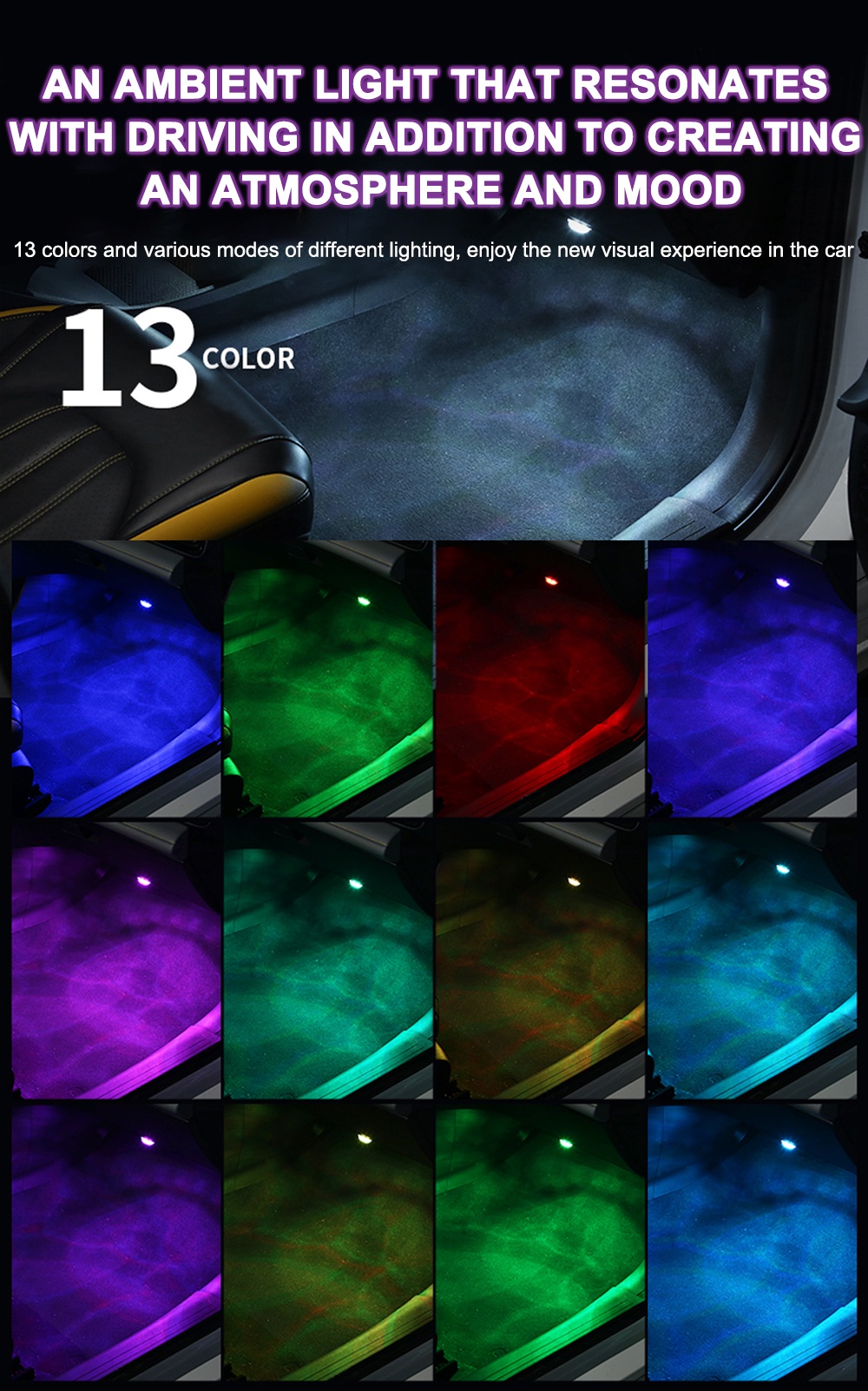 Wireless Adhesive LED Car Interior Ambient Light Remote Control ...