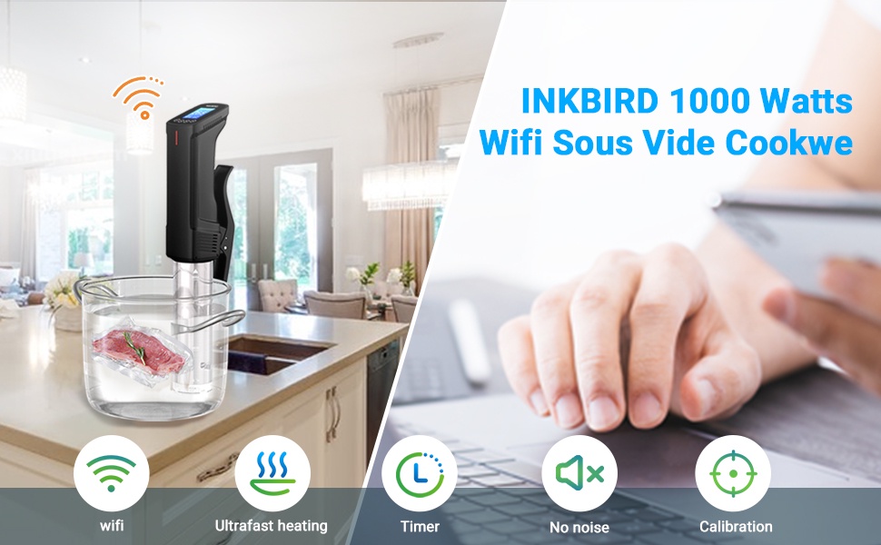 INKBIRD WIFI Sous Vide Slow Cooker Precision Timer Free App Smart WiFi IPX7 Waterproof Thermal ...