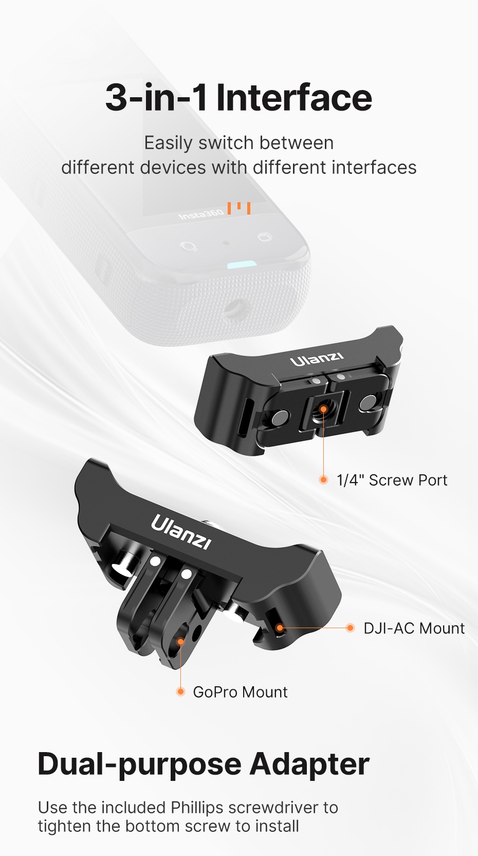 Ulanzi 3-in-1 Quick Release Adapter for Insta360 X5 X4 X3 X2 with DJI ...