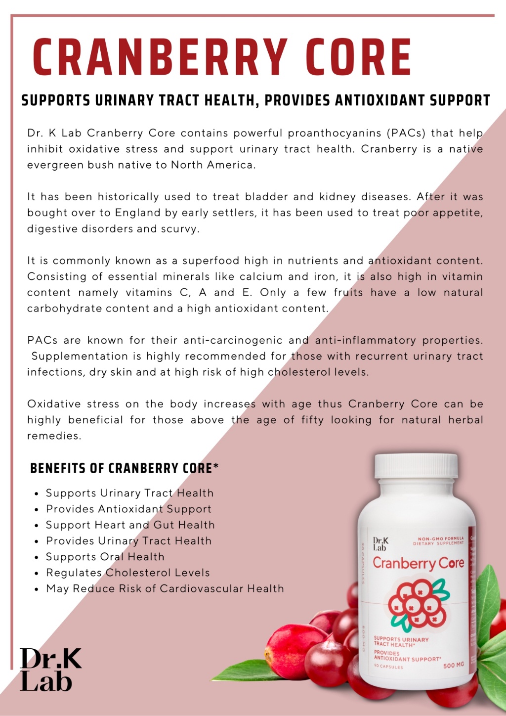 [SG] Dr.K Lab Cranberry Core 500 mg for Antioxidant Support and Urinary ...