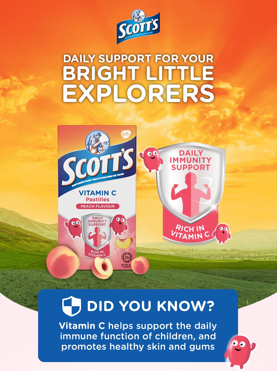 [6 Packs] SCOTT'S Vitamin C Pastilles Supplement for Children, Support ...
