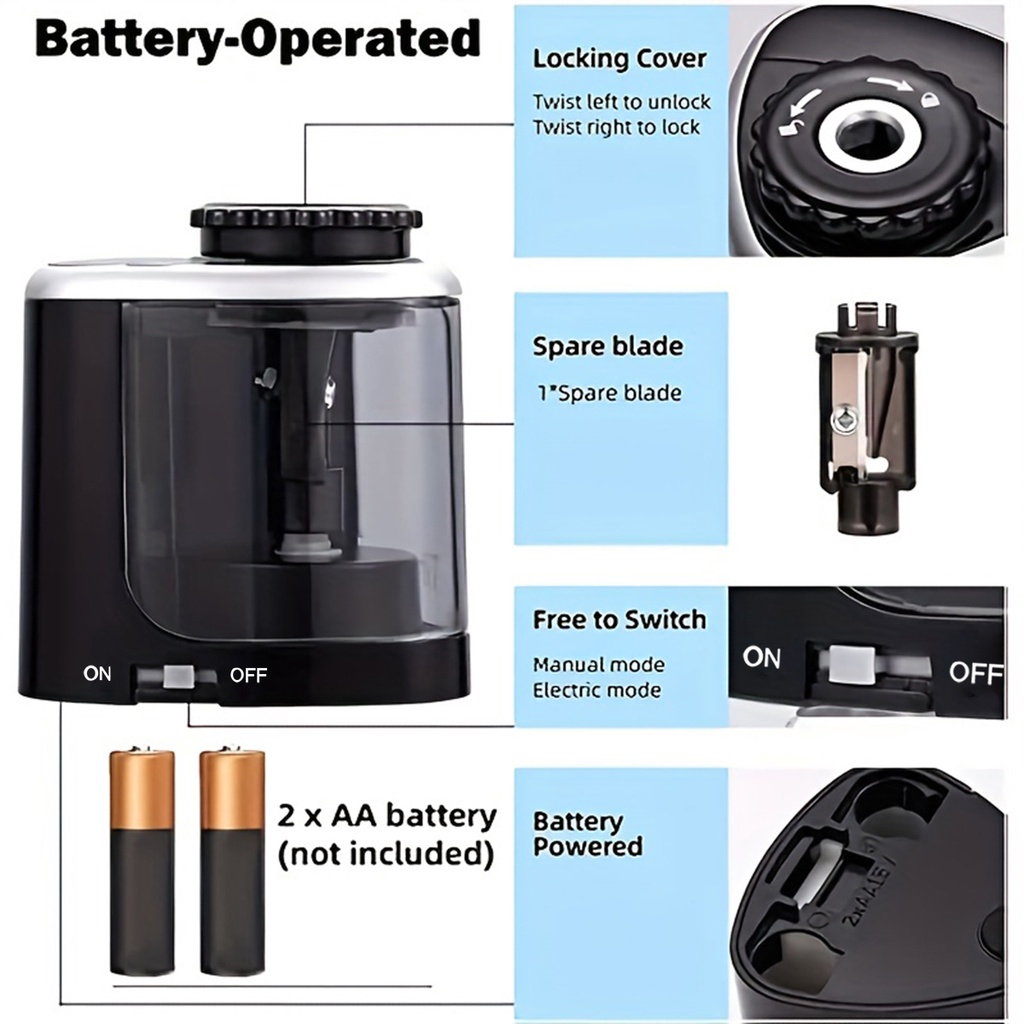 Automatic Electric Pencil Sharpener - Desktop Design for 6-8mm Pencils ...