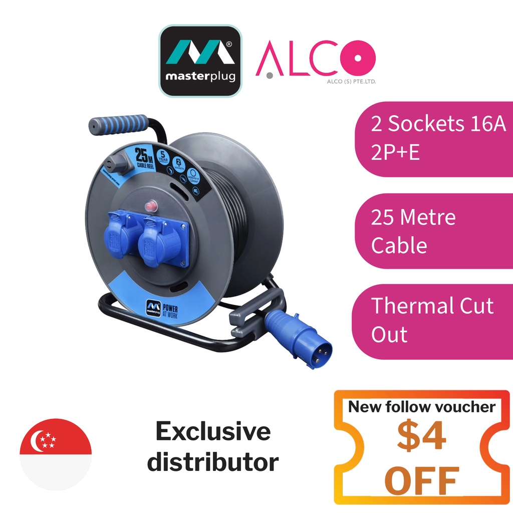 Masterplug Industrial Open Reel OL251622PEBL Extension Cable 25m 2 ...