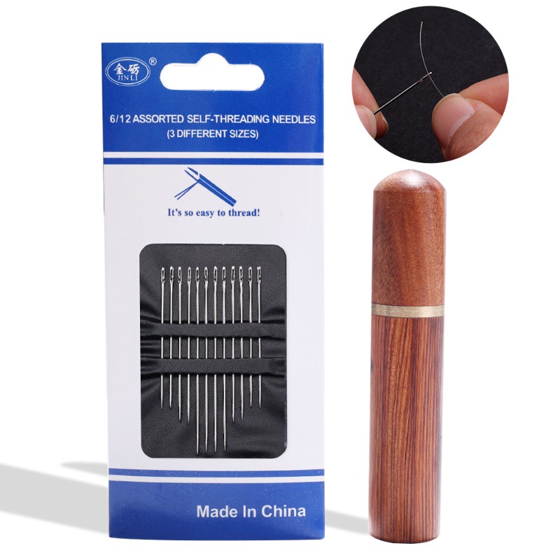 Stainless Steel Elderly Self Threading Needles / Side Hole Blind Sewing ...