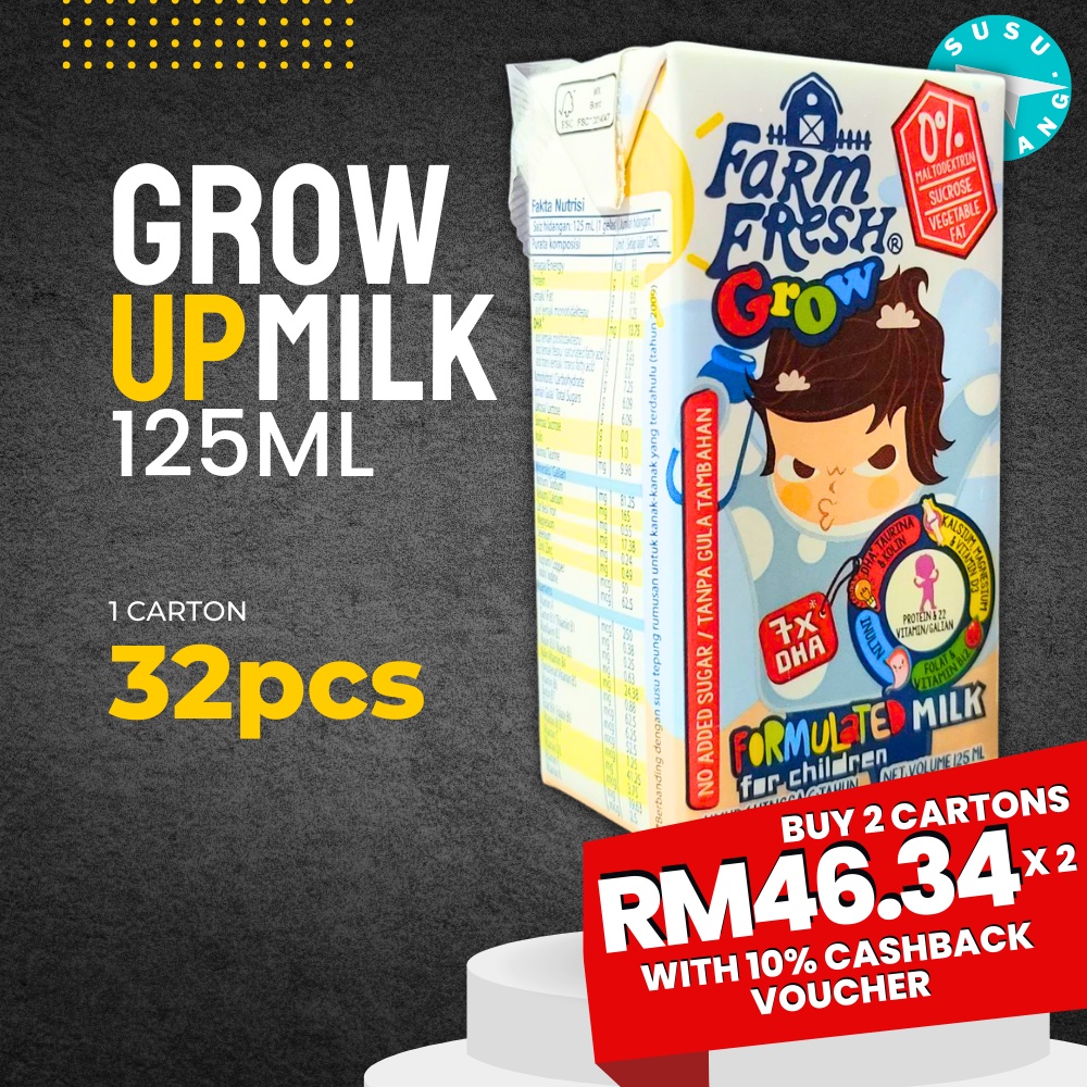 CARTON | 32pcs Grow Up Milk UHT 125ML (Minuman Susu) by Farm Fresh Milk ...