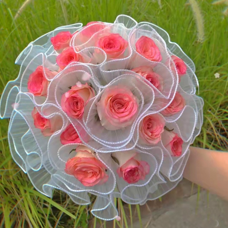 LED Light Pearl Yarn Flower Bouquet Wrapping Paper / DIY Mesh Wave Lace ...