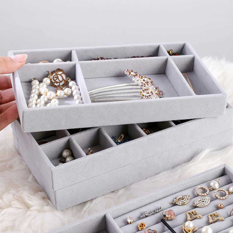 Multi-grids Velvet Jewelry Display Tray Necklace Bracelet Earring Rings ...