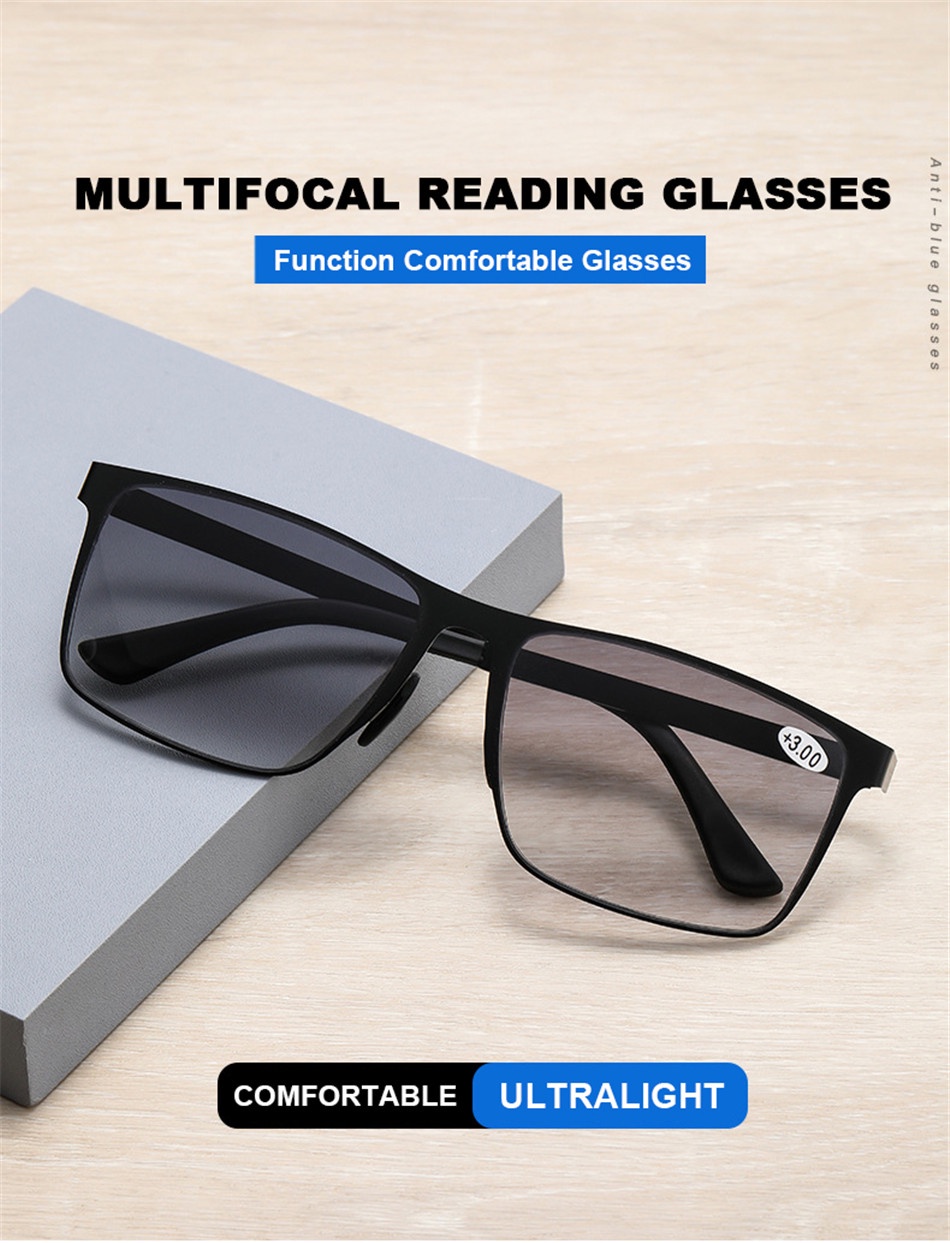 Retro Men Half frame Reading Sunglasses With Box Progresive Multifocal ...