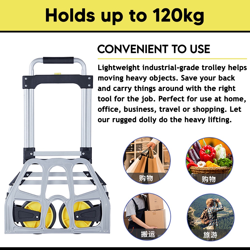 [120KG] Innohut Heavy Duty Folding Trolley 2 Wheel Hand Truck Handcart ...